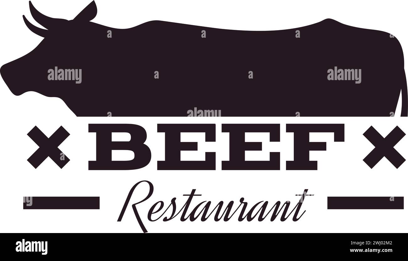 Butcher emblem. Cow black silhouette. Beef restaurant logo. Meat shop ...