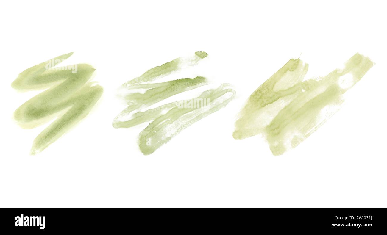 Pastel green watercolor brush strokes hand drawn illustration set ...