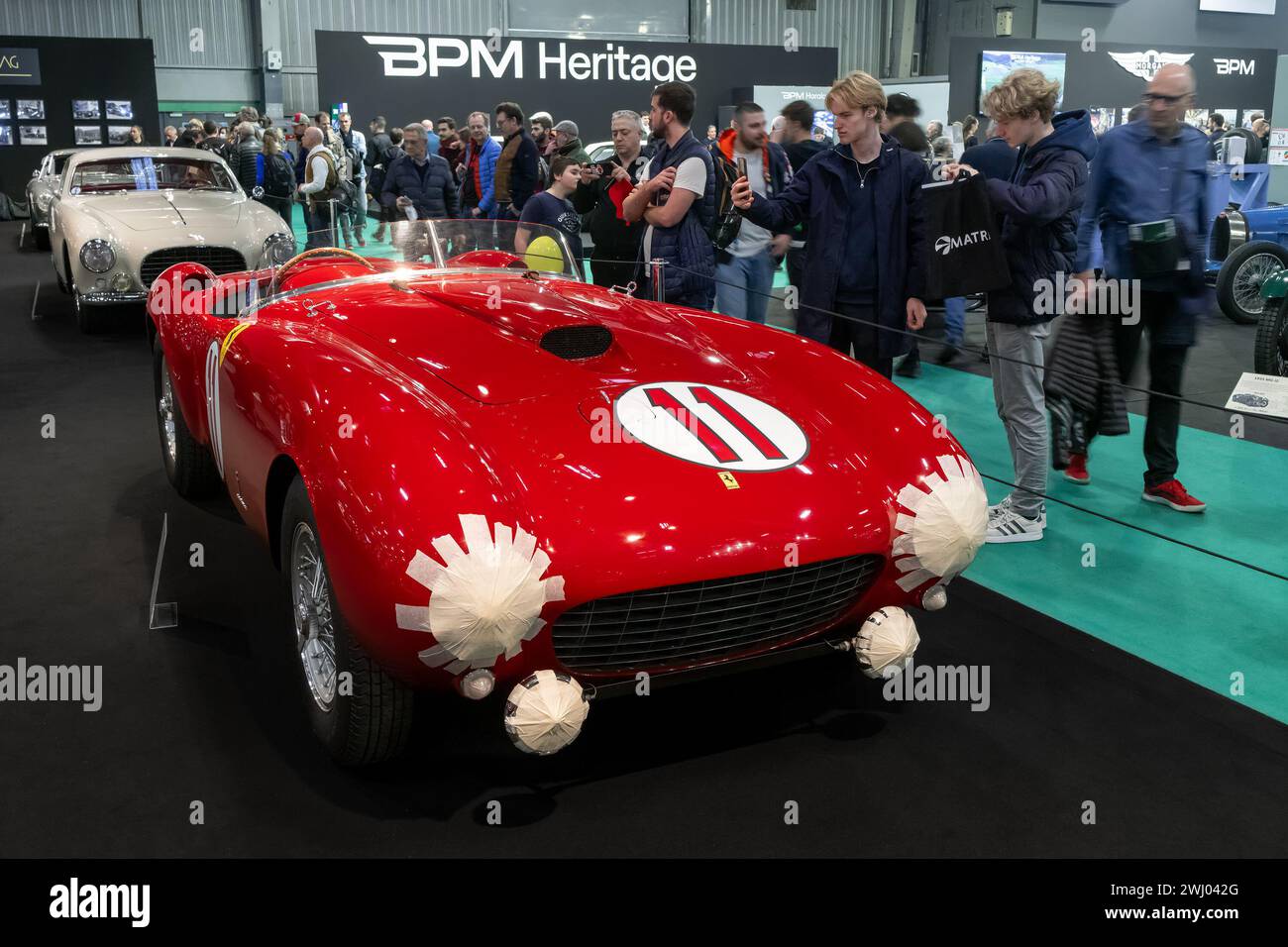 Paris, France - Rétromobile 2024. Focus on a red 1953 Ferrari 375 MM ...
