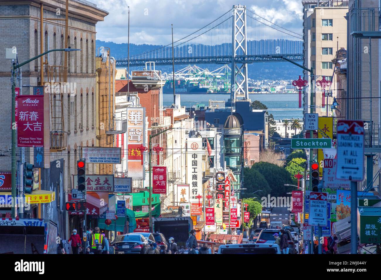 Jackson street bay bridge chinatown chinese shops signs district hi-res ...