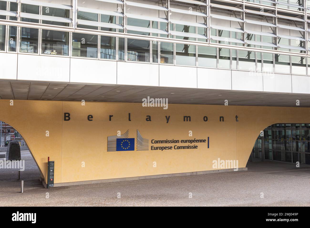 The EU Commission building entrance with name and logo Stock Photo - Alamy