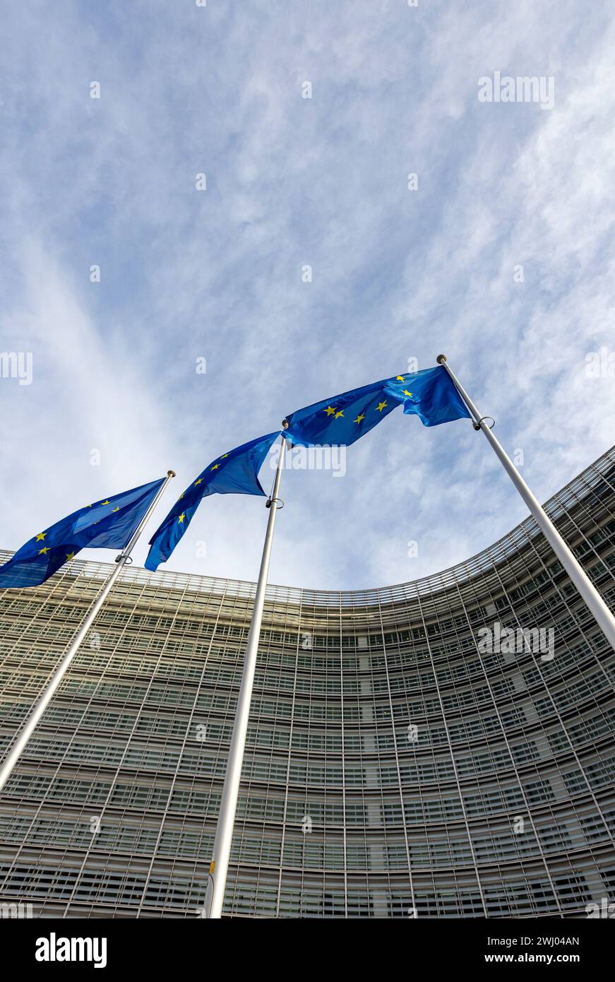 The flags of the European Union in front of the European Commission ...