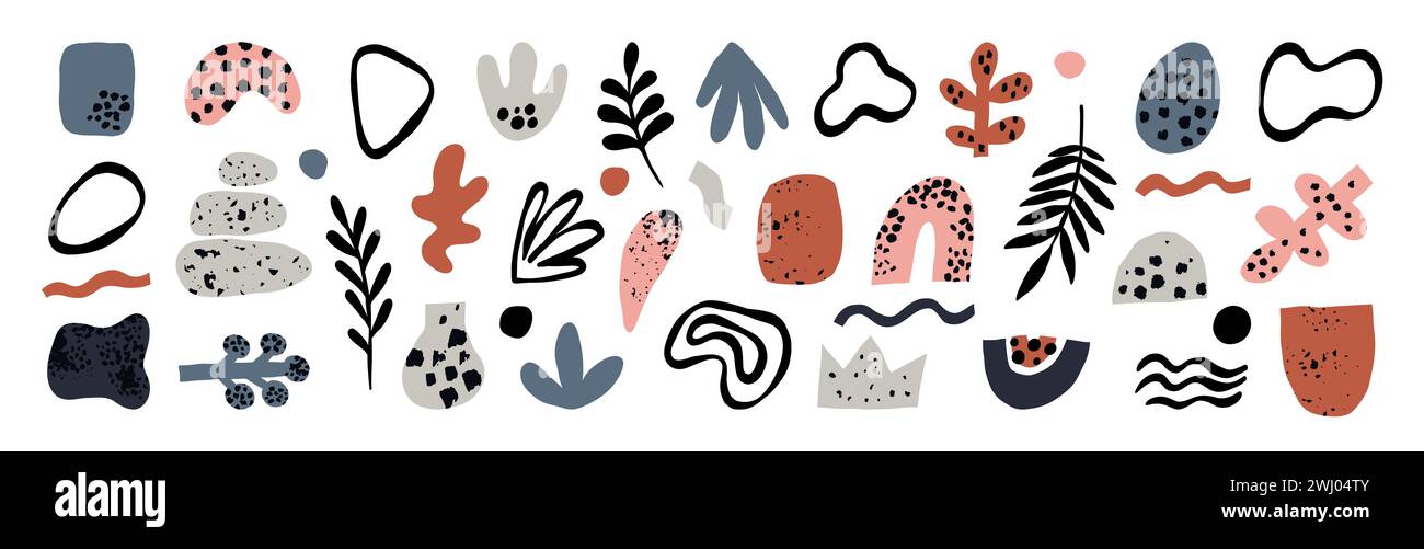 Abstract hand drawn shapes. Primitive organic forms. Modern Boho art ...