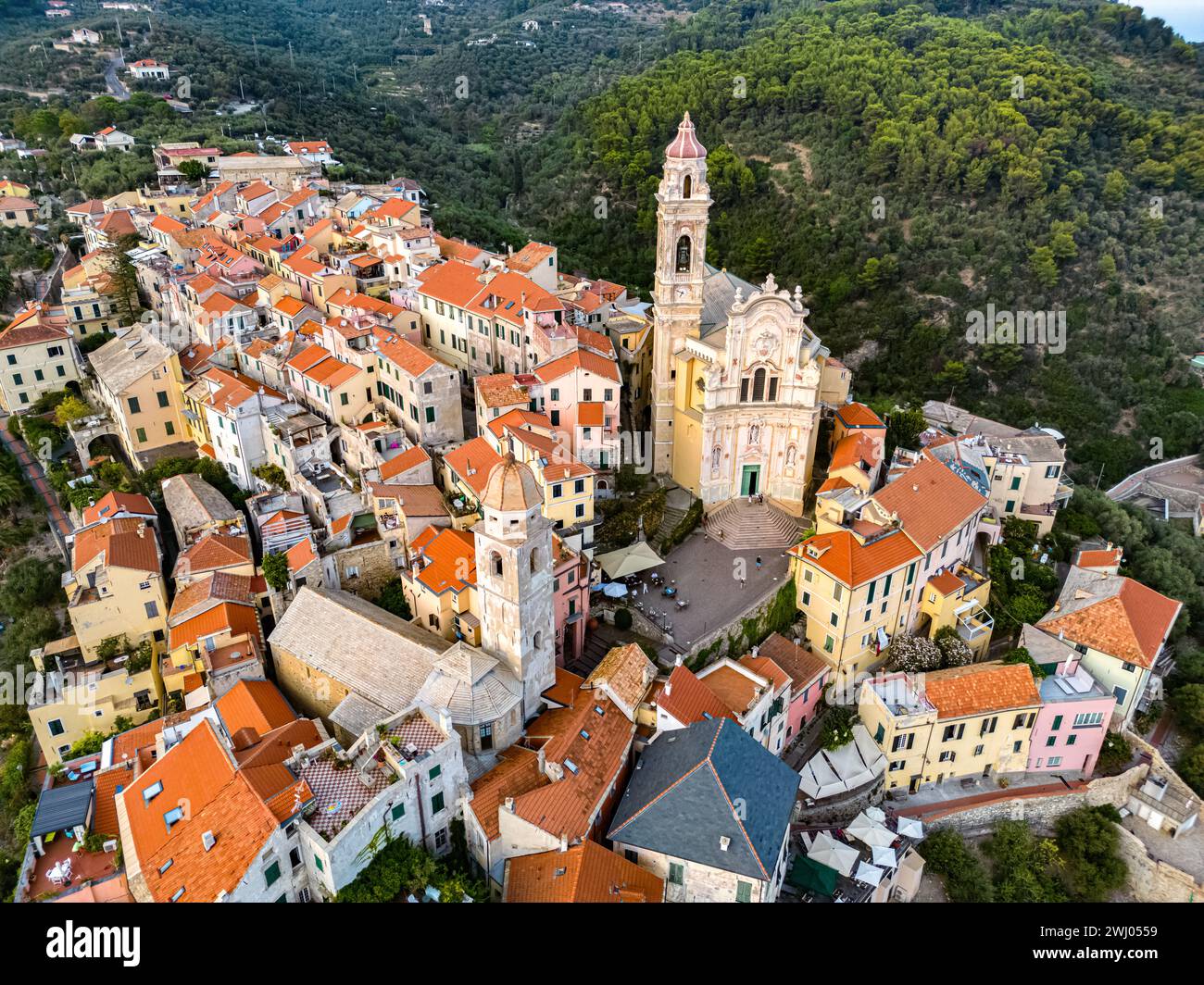 Aerial view of the village of Cervo on the Italian Riviera in the ...
