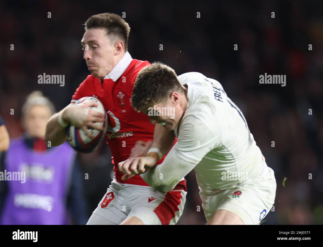 Josh Adams (Cardiff Rugby) of Wales and England's Tommy Freeman ...