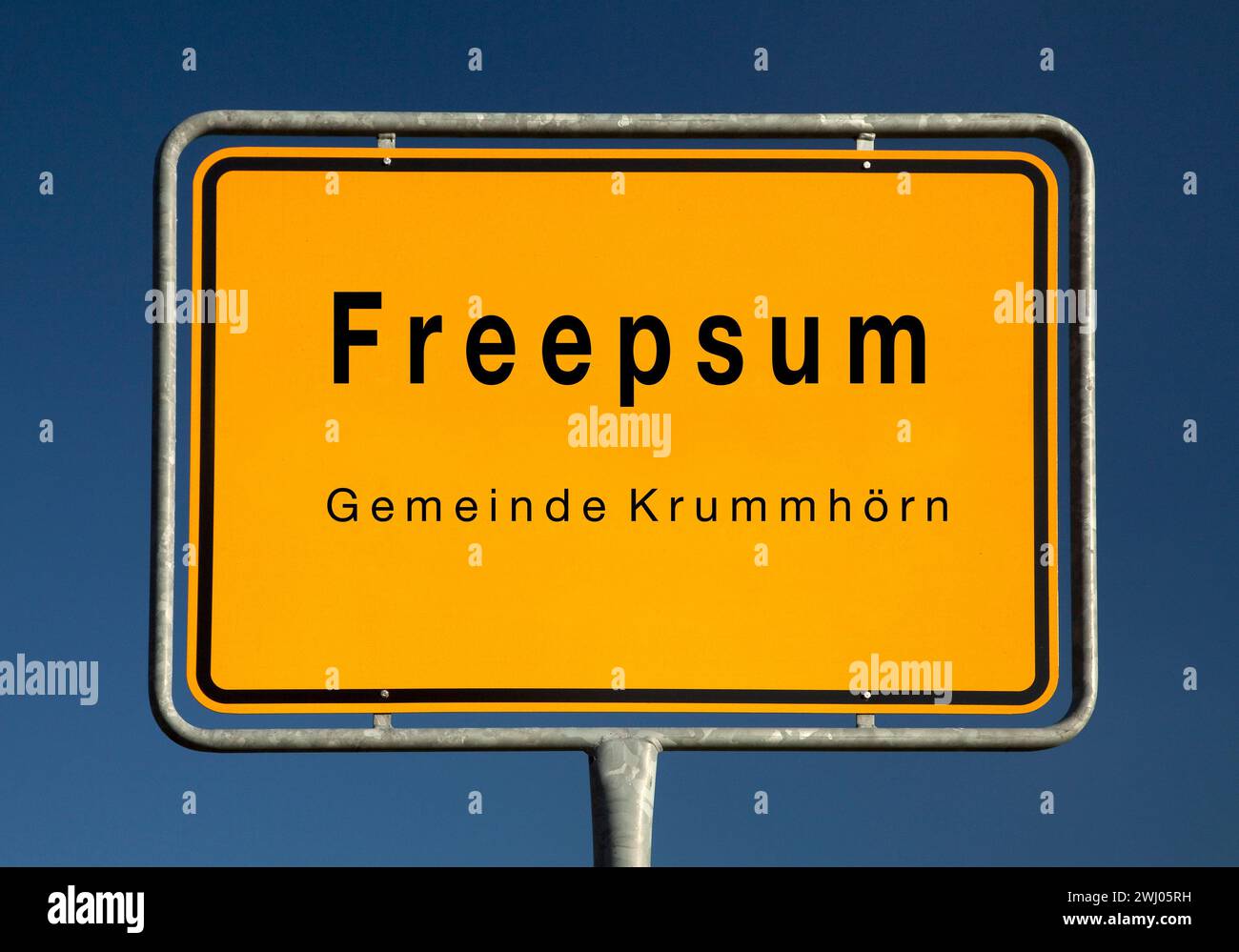 Town sign for Freepsum, a village in the municipality of Krummhoern ...