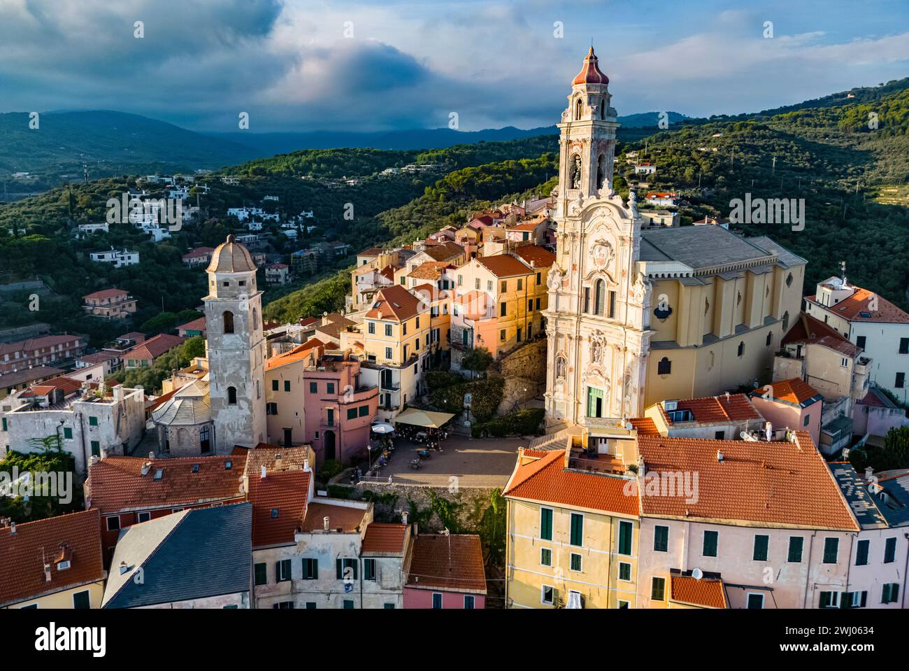 Aerial view of the village of Cervo on the Italian Riviera in the ...