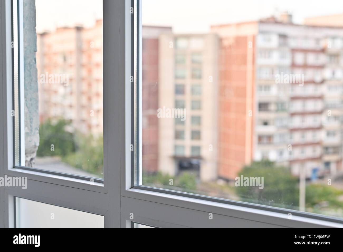 view from the balcony window. plastic windows Stock Photo - Alamy