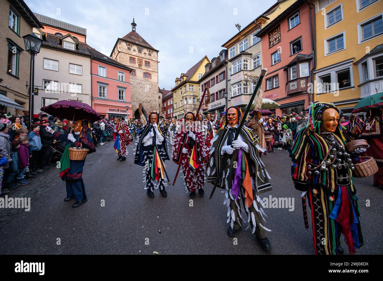 Rottweil, Germany. 12th Feb, 2024. Fools walk through the city center ...