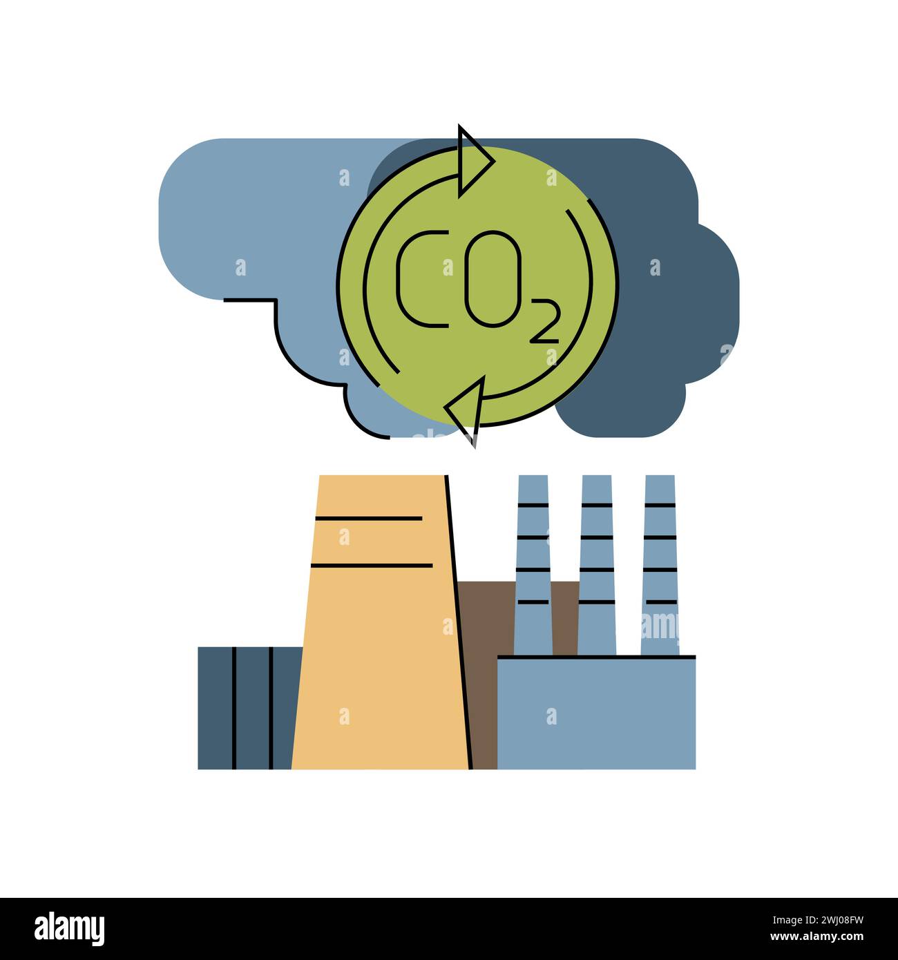 Co2 Capture Color Line Icon Alternative Energy Source Vector Isolated Element Editable Stroke