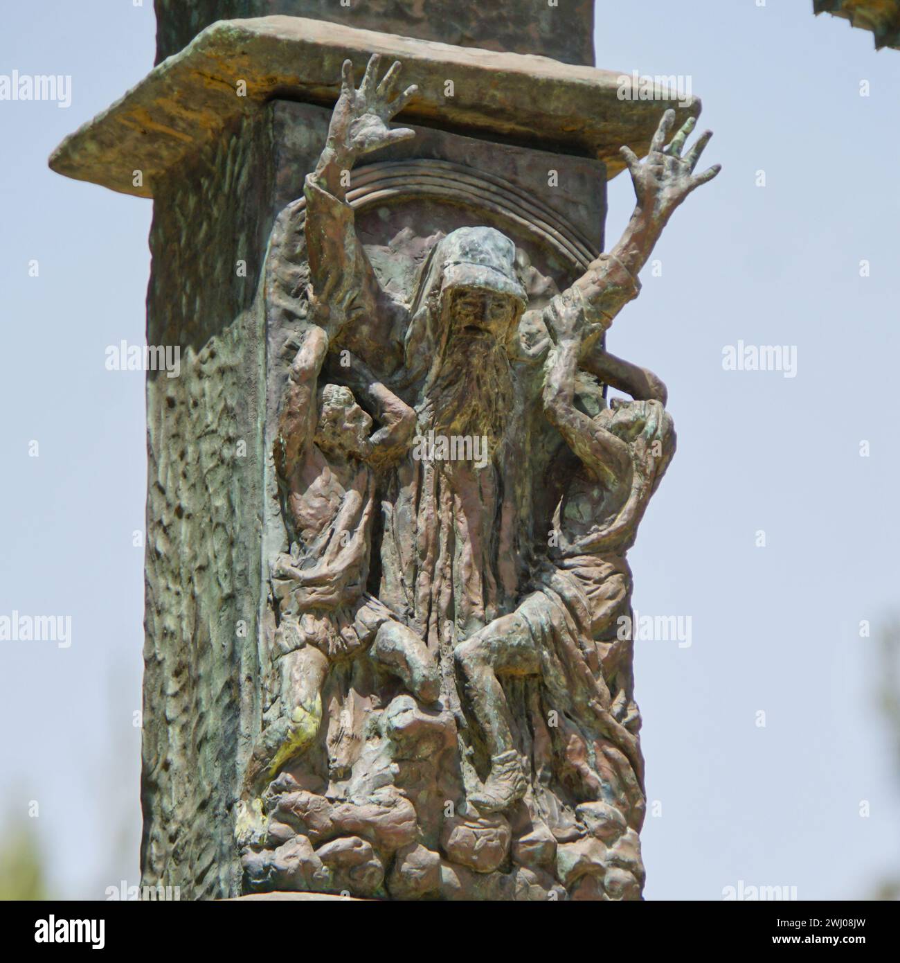 Moses with Aaron and Hur; menorah in front of the Knesset in Jerusalem ...
