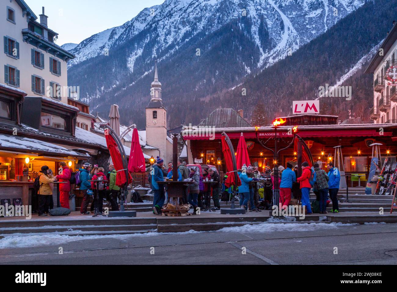 Outdoor Bar during Happy hour in Chamonix town, French Alps, France ...