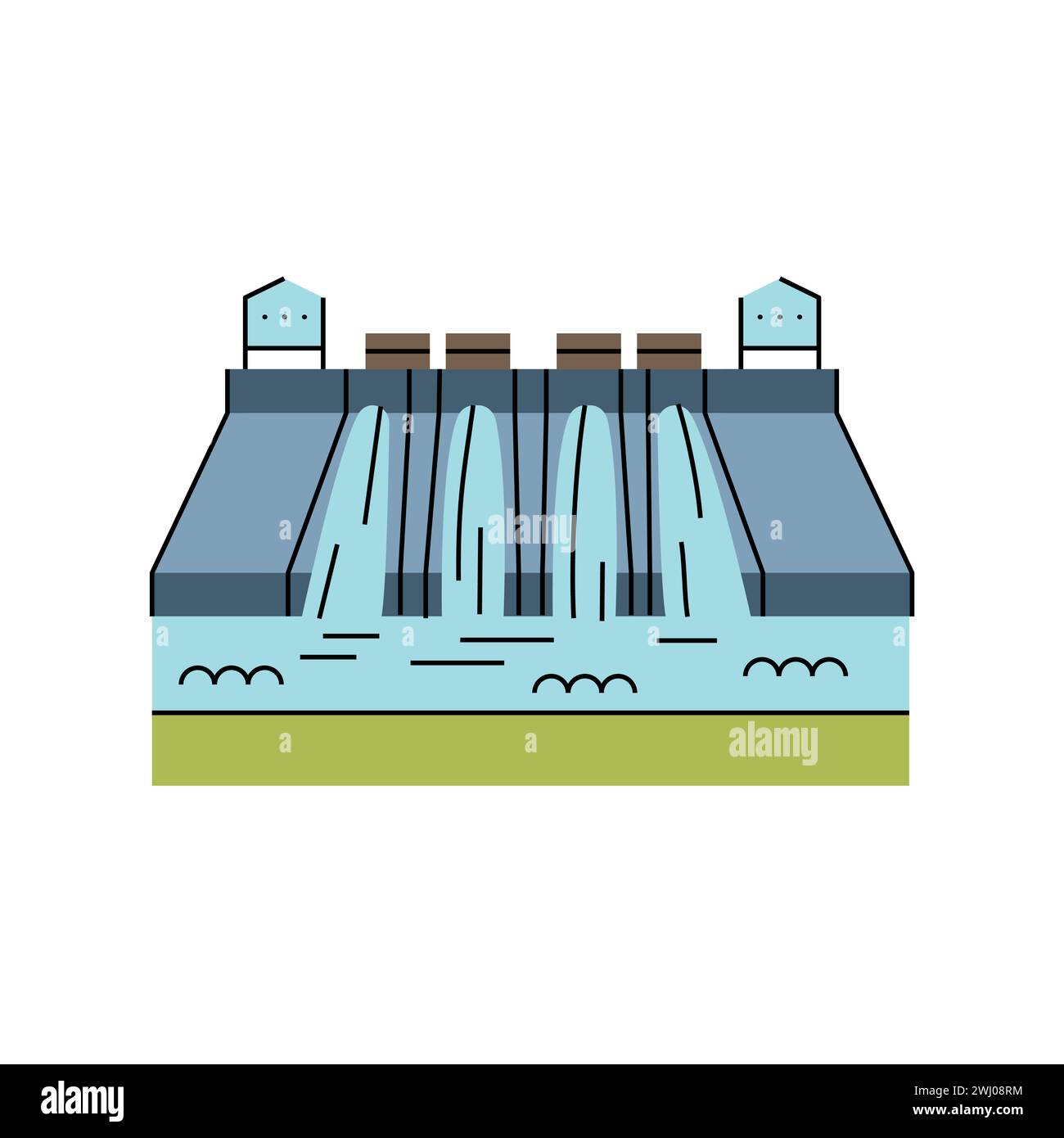 Hydroelectric Power Plant Color Line Icon Alternative Energy Source Vector Isolated Element