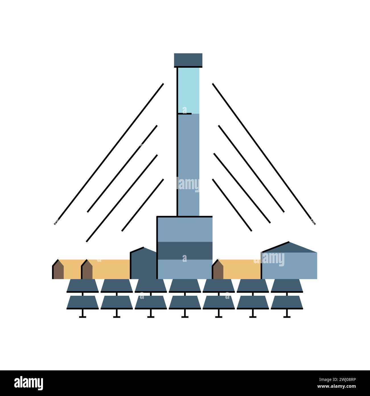 Concentrated Solar Thermal Color Line Icon Cst Power Plant Station Vector Isolated Element