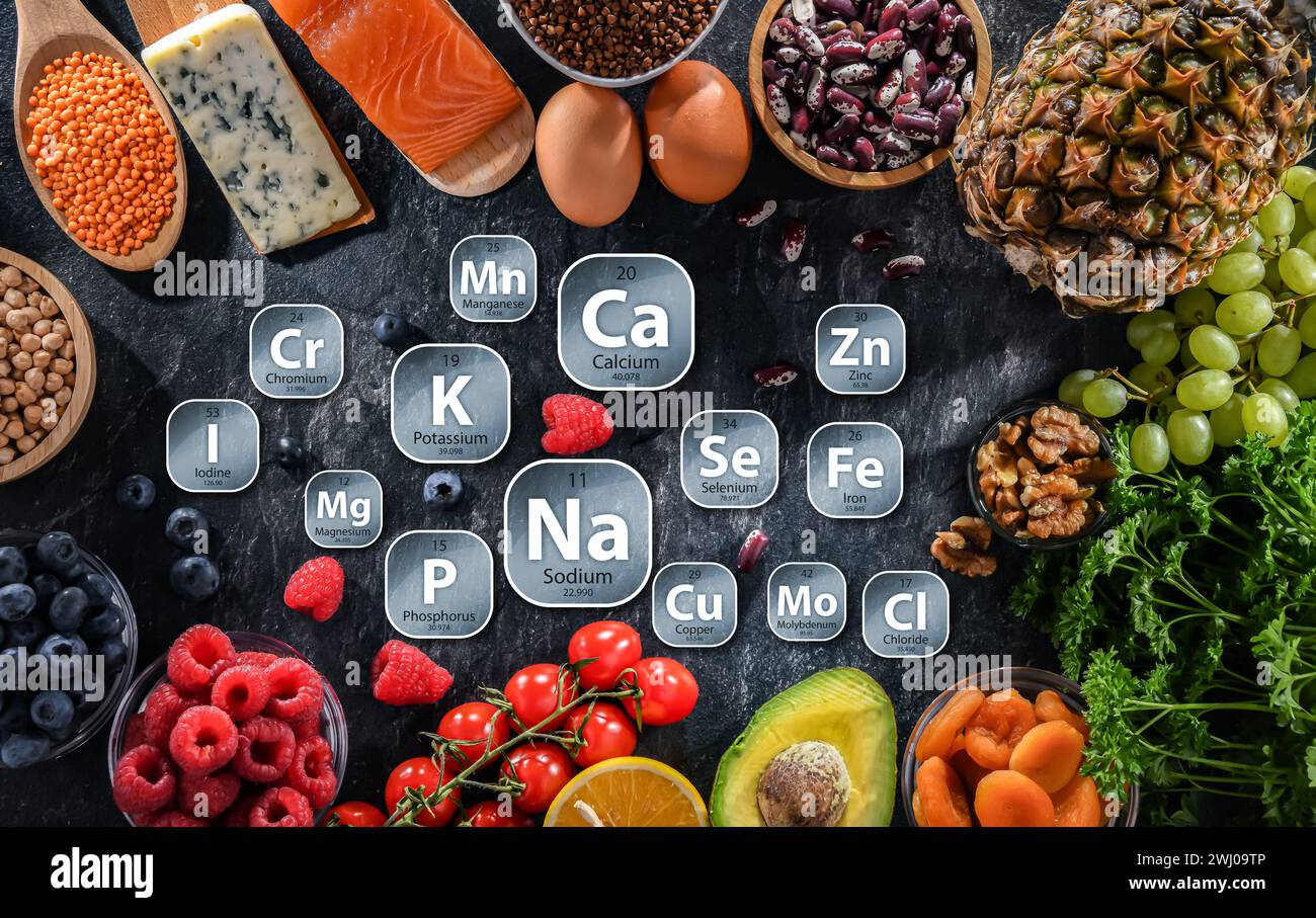 Composition with food products and main minerals essencial for human ...