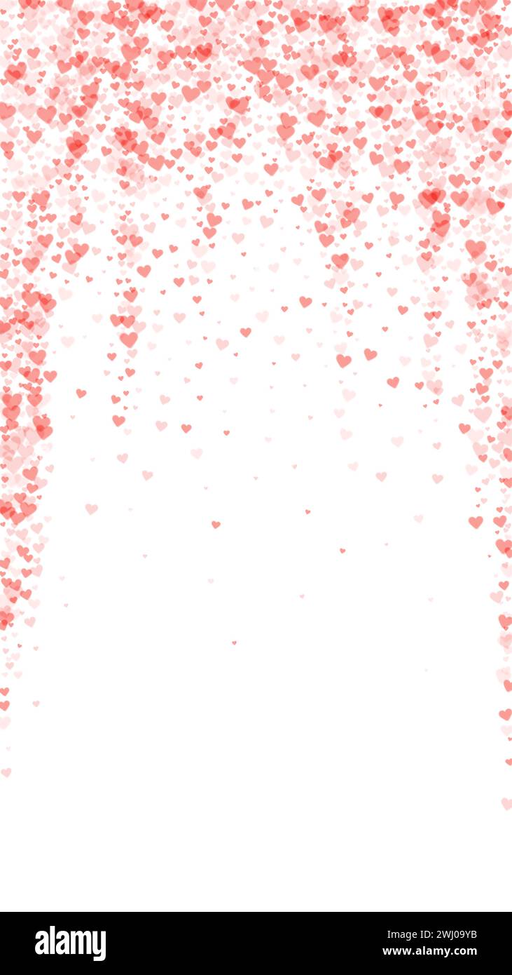 Valentine hearts, flying, falling down, floating. Red hearts scattered ...