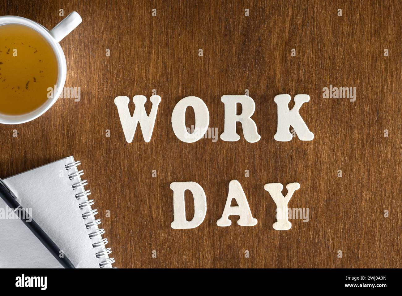 Work day, wooden letters on the office wooden desk, top view Stock ...