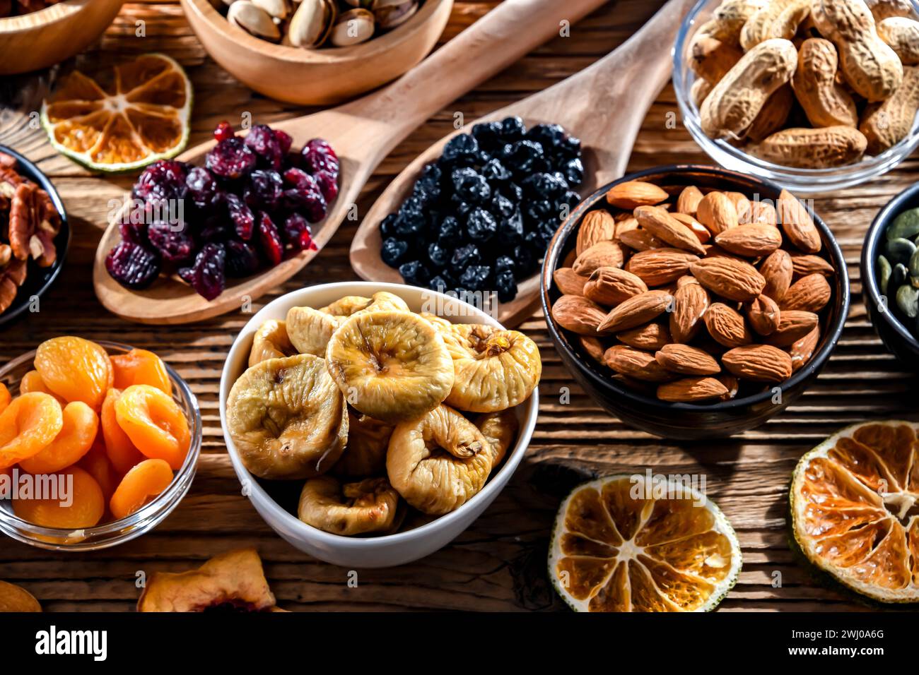 Composition with a variety of dried fruits and assorted nuts ...