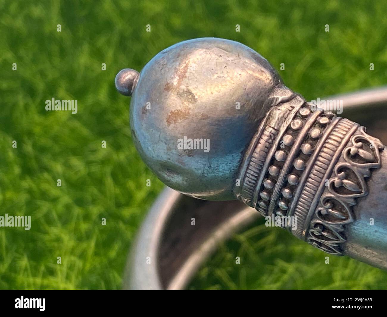Silver spoon resting on lush green grass Stock Photo - Alamy