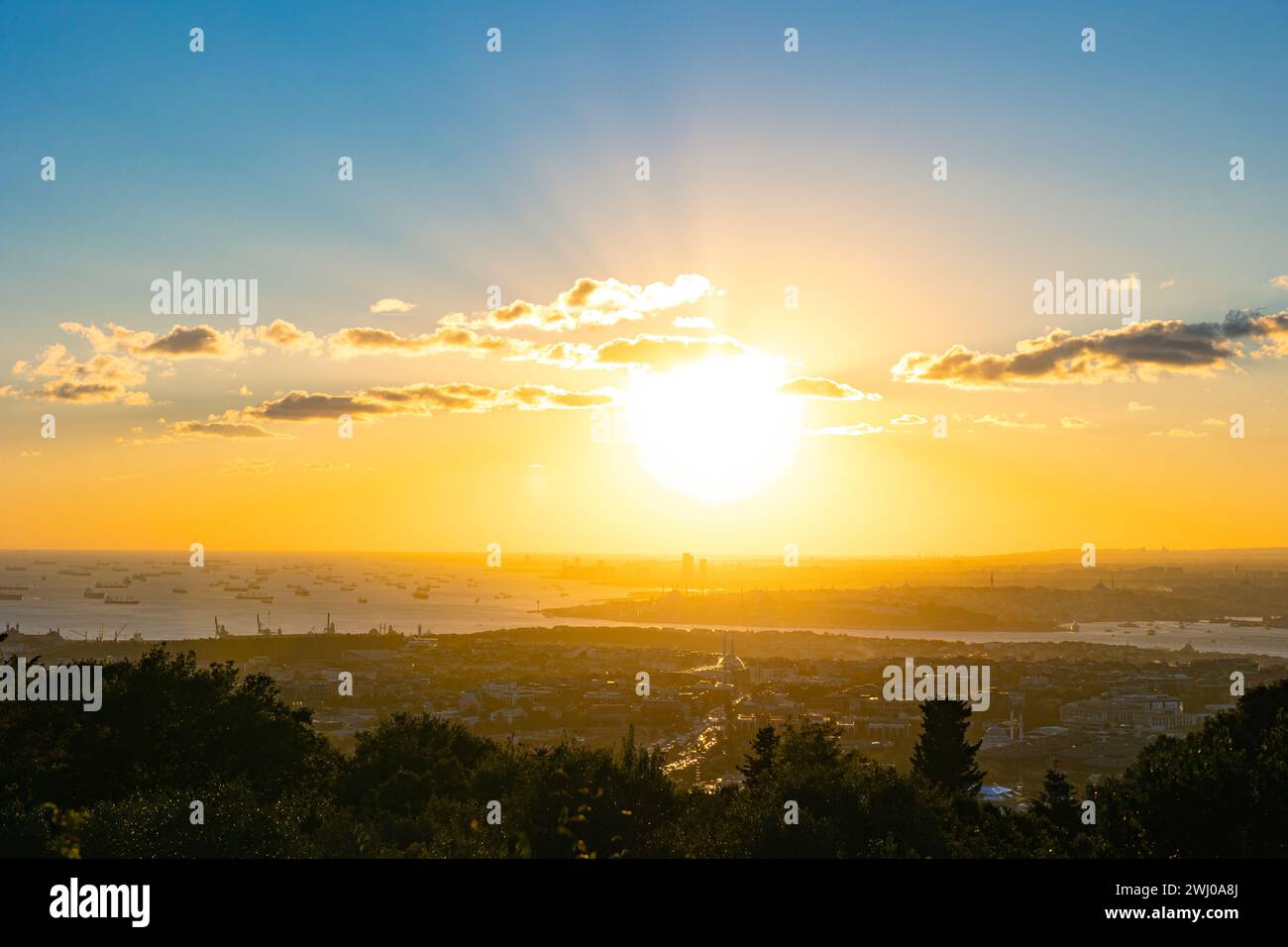 Istanbul view from Camlica Hills at sunset. Istanbul background photo ...