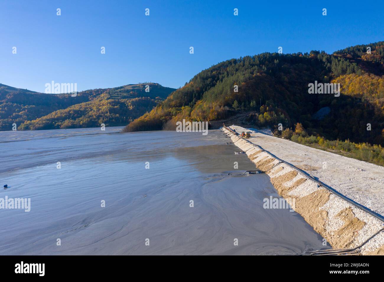 Aerial view of heavy metal contamination from a copper mine. Mining ...