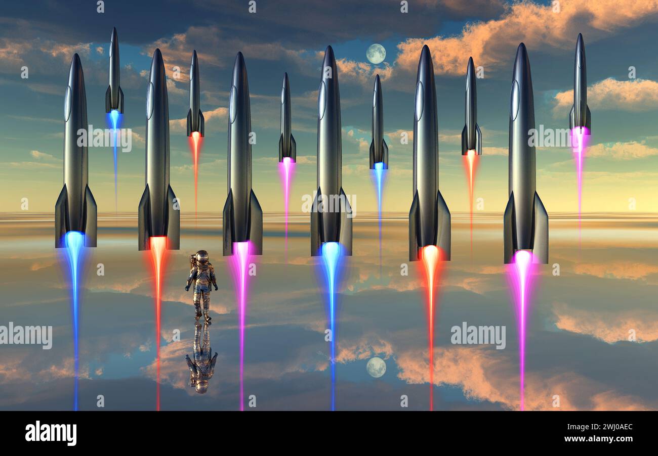 Space Rockets Blasting Off Stock Photo - Alamy