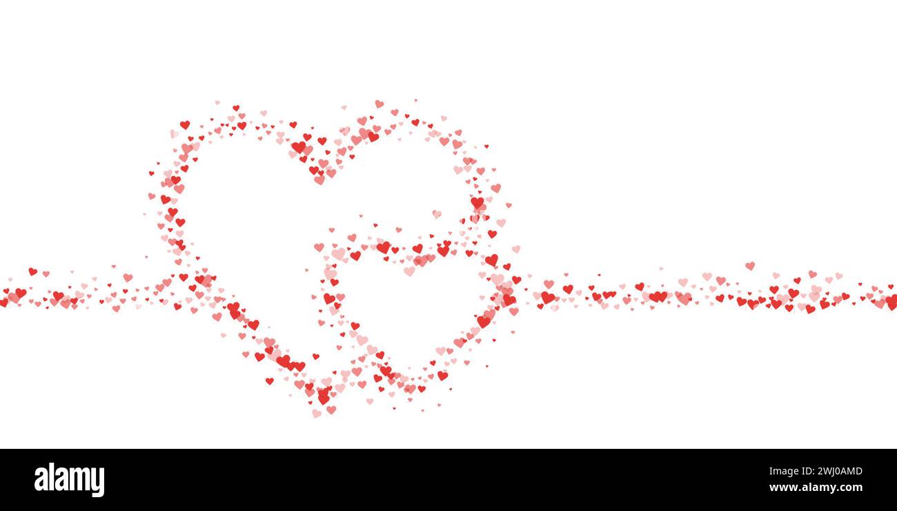 Falling hearts valentine card template. Red hearts scattered on white ...