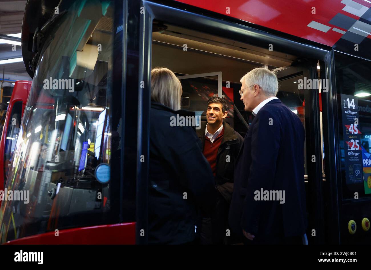 Prime Minister Rishi Sunak during a visit to a bus depot in Harrogate ...