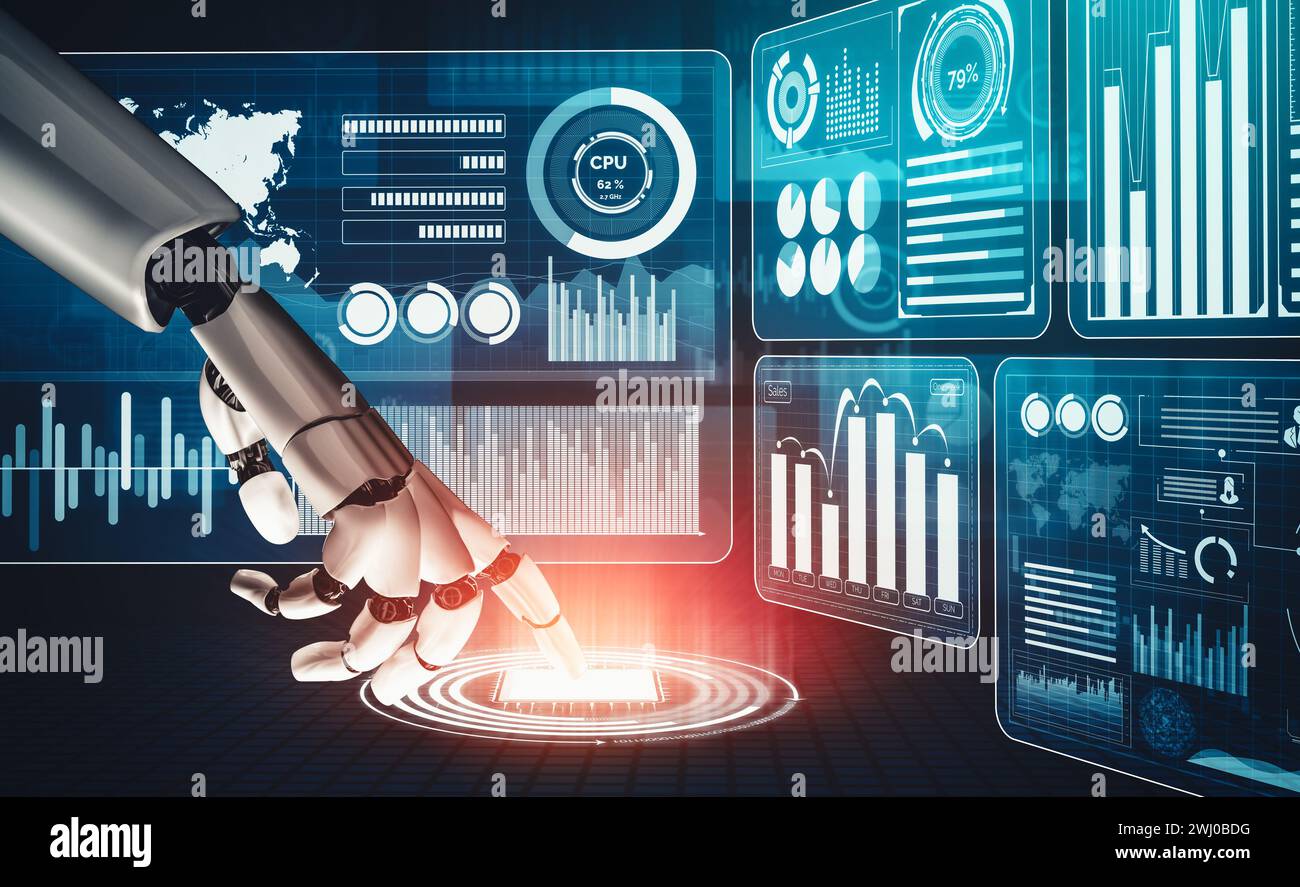 XAI 3D rendering futuristic droid robot technology development, artificial intelligence AI, and ...