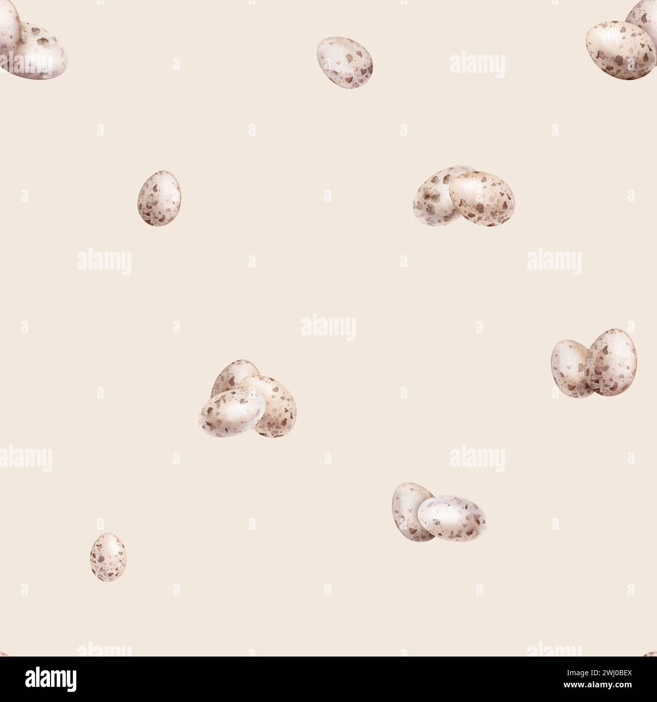 Watercolor seamless pattern with Easter quail eggs. Pastel color eggs ...