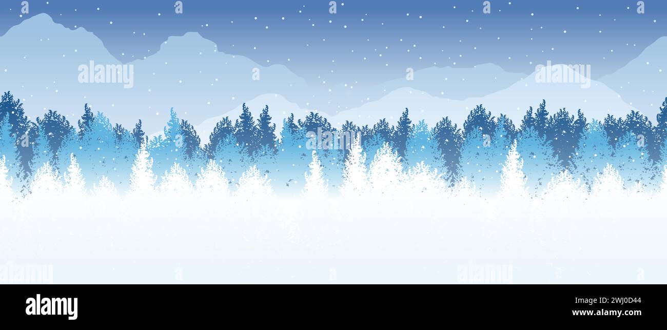 Vector Seamless Winter Forest Background Illustration With Snow-Covered ...