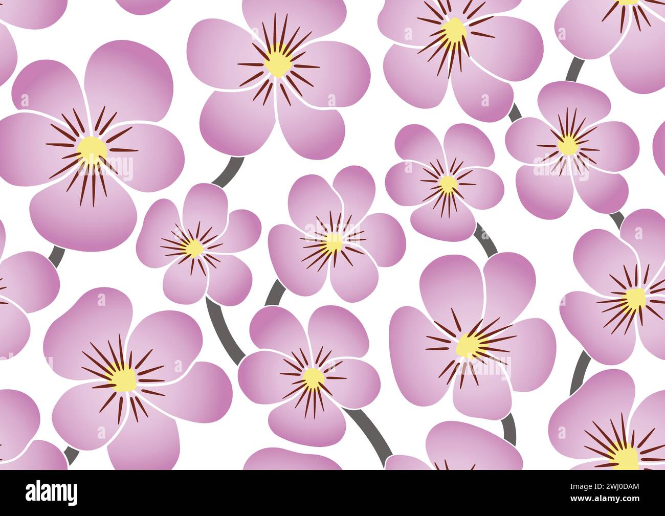 Seamless Pink Viola Floral Pattern Vector Illustration Isolated On A ...