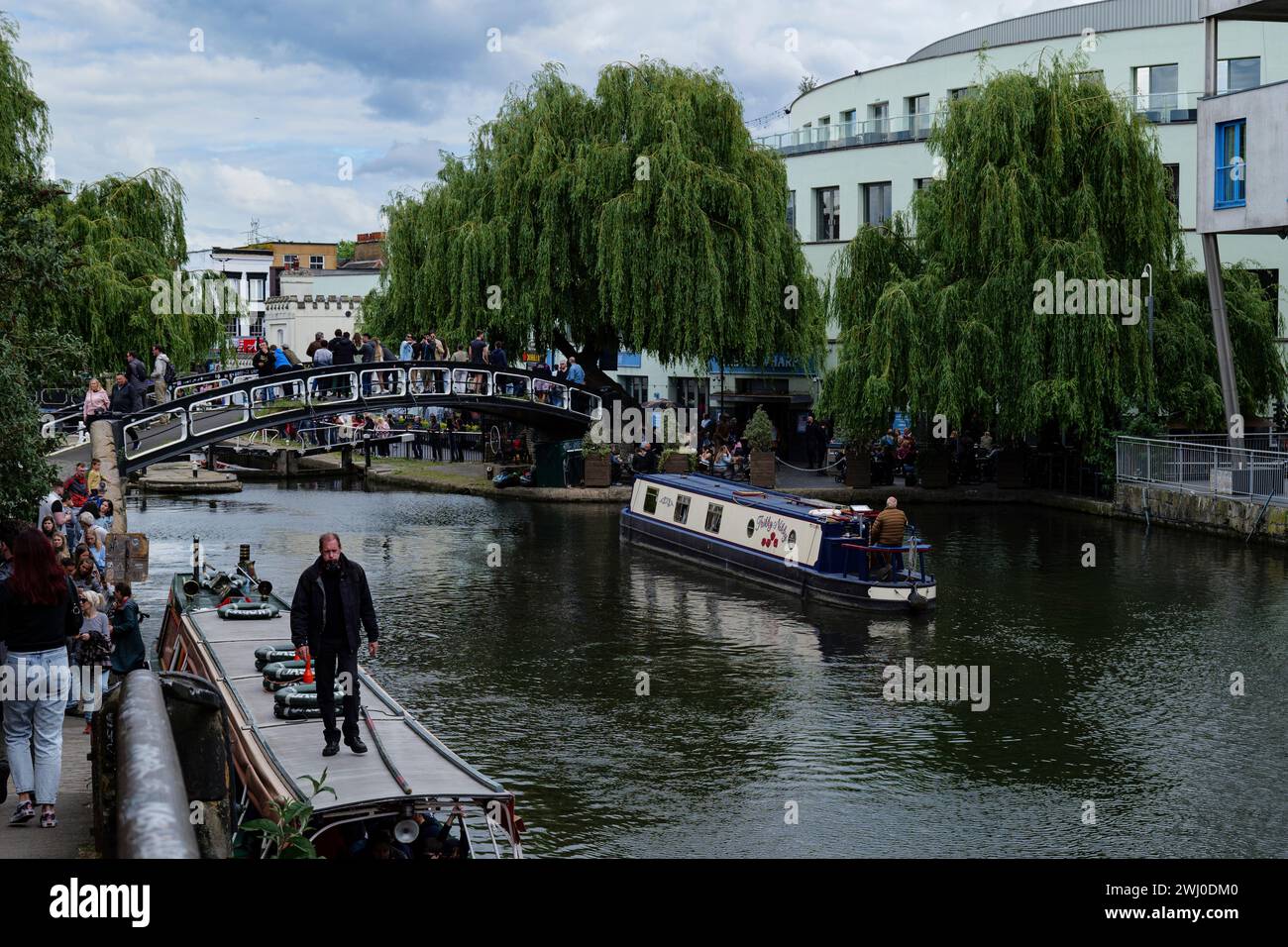 London - 29 05 2022: Dock and bridge in front of Camden Lock Market ...