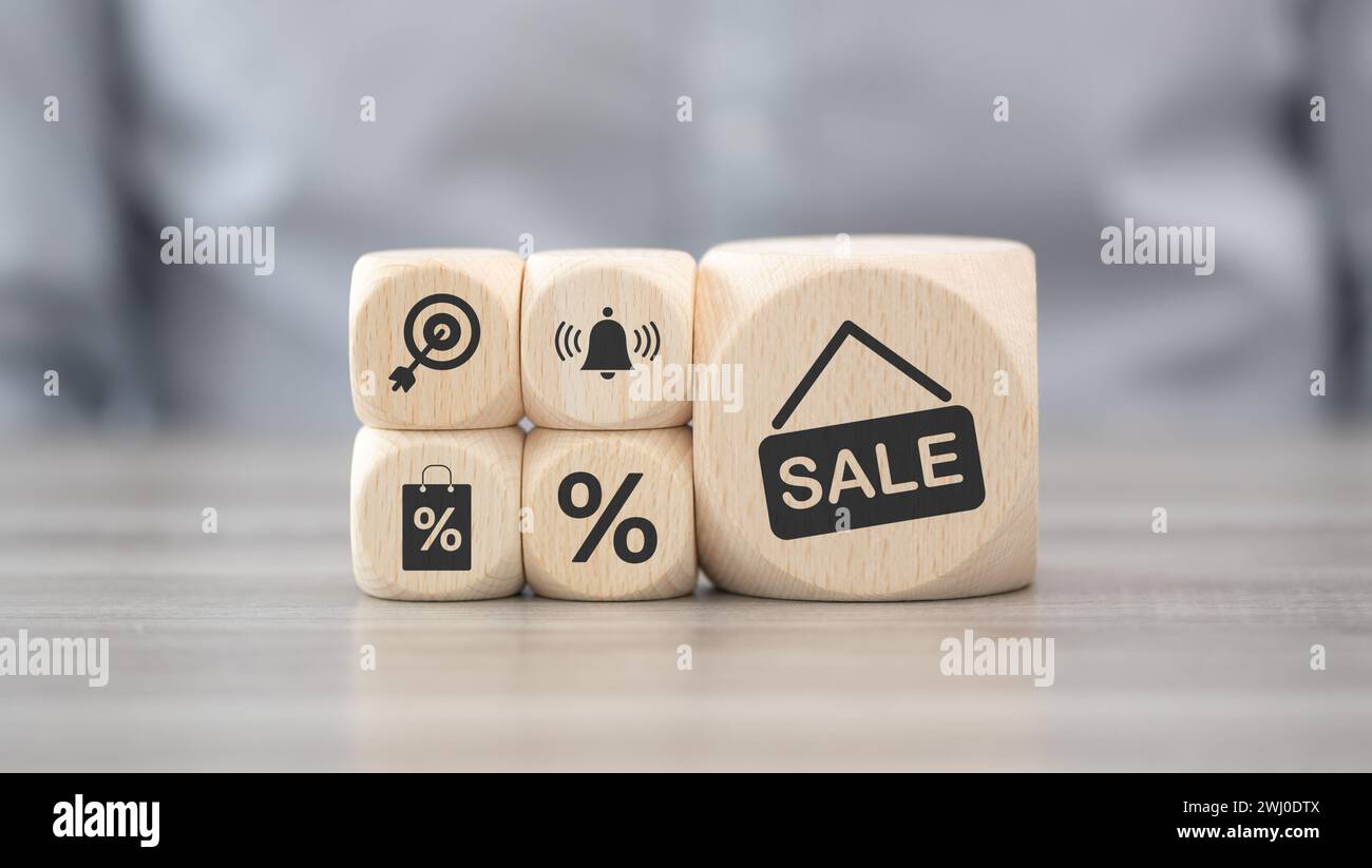 Wooden blocks with symbol of sales and discounts concept Stock Photo ...
