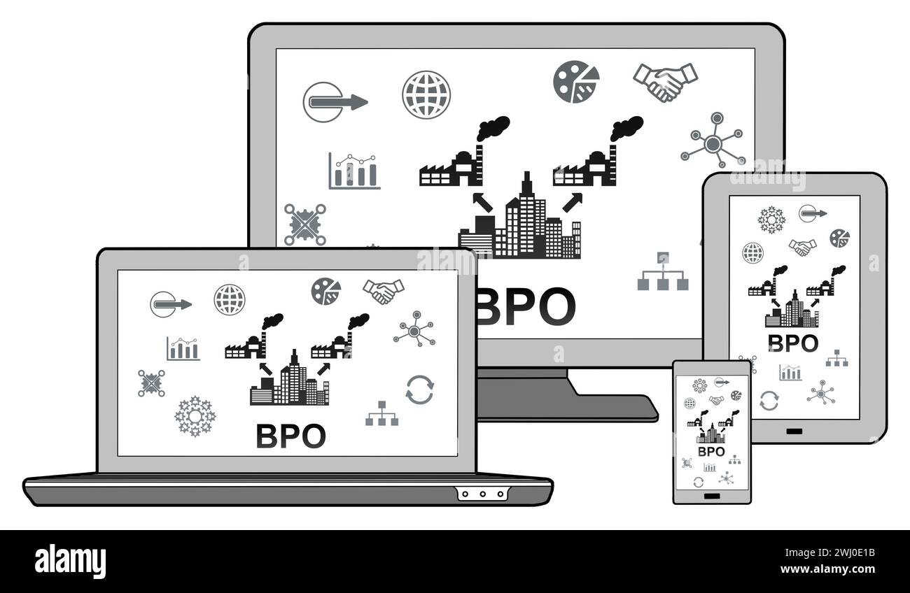 Bpo concept on different devices, isolated on white Stock Photo - Alamy