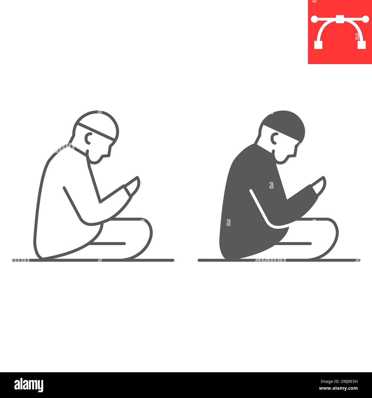 Islamic prayer line and glyph icon, Ramadan and muslim, namaz vector ...