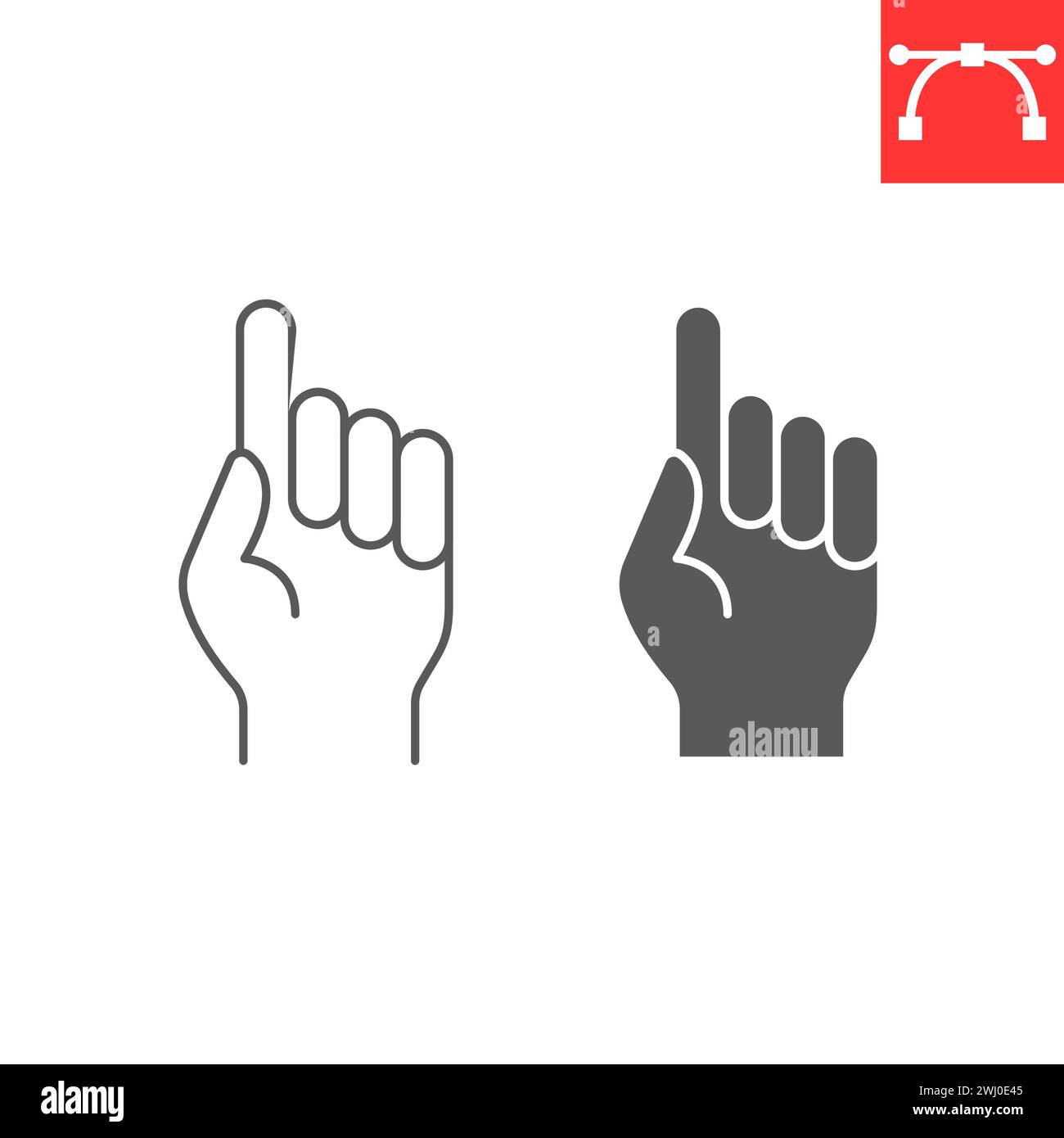 One finger up line and glyph icon, Ramadan and gesture, Allah is one ...