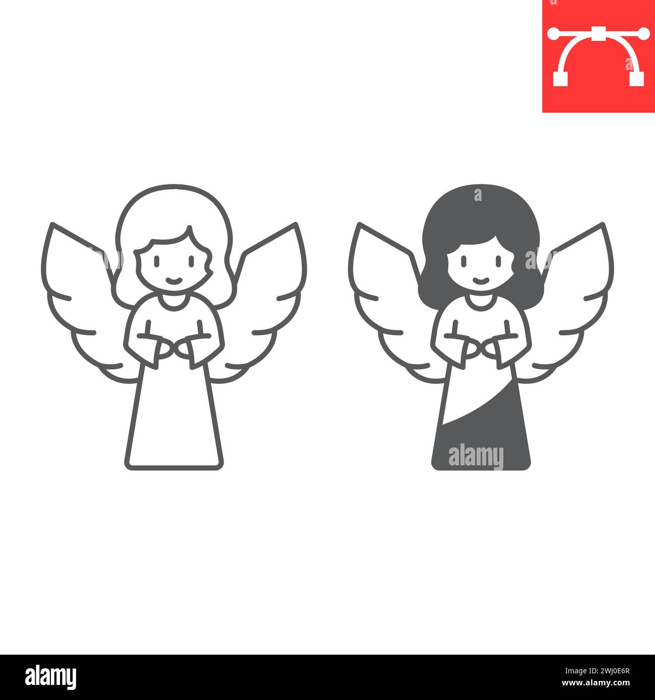 Angel line and glyph icon, Easter and holiday, little girl with wings ...