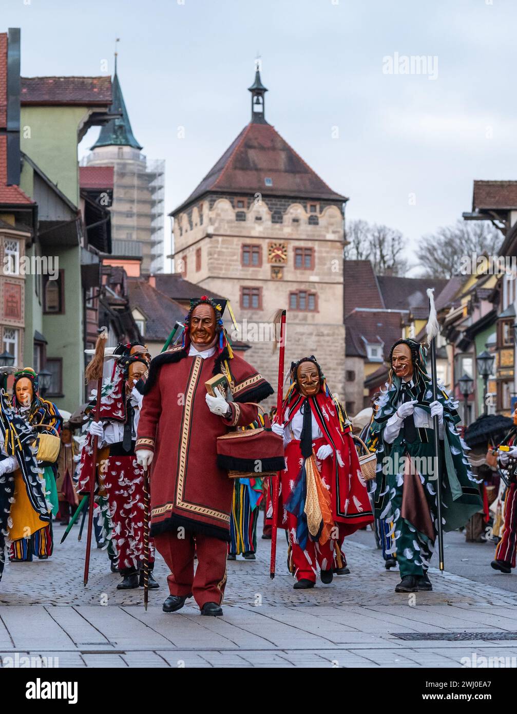 Rottweil, Germany. 12th Feb, 2024. Fools walk through the city center ...