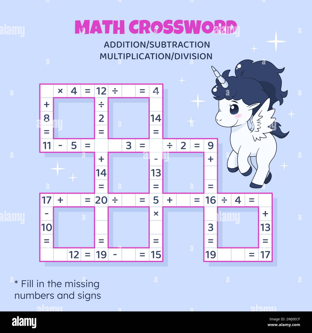 Math Crossword. Addition, subtraction, multiplication and division ...