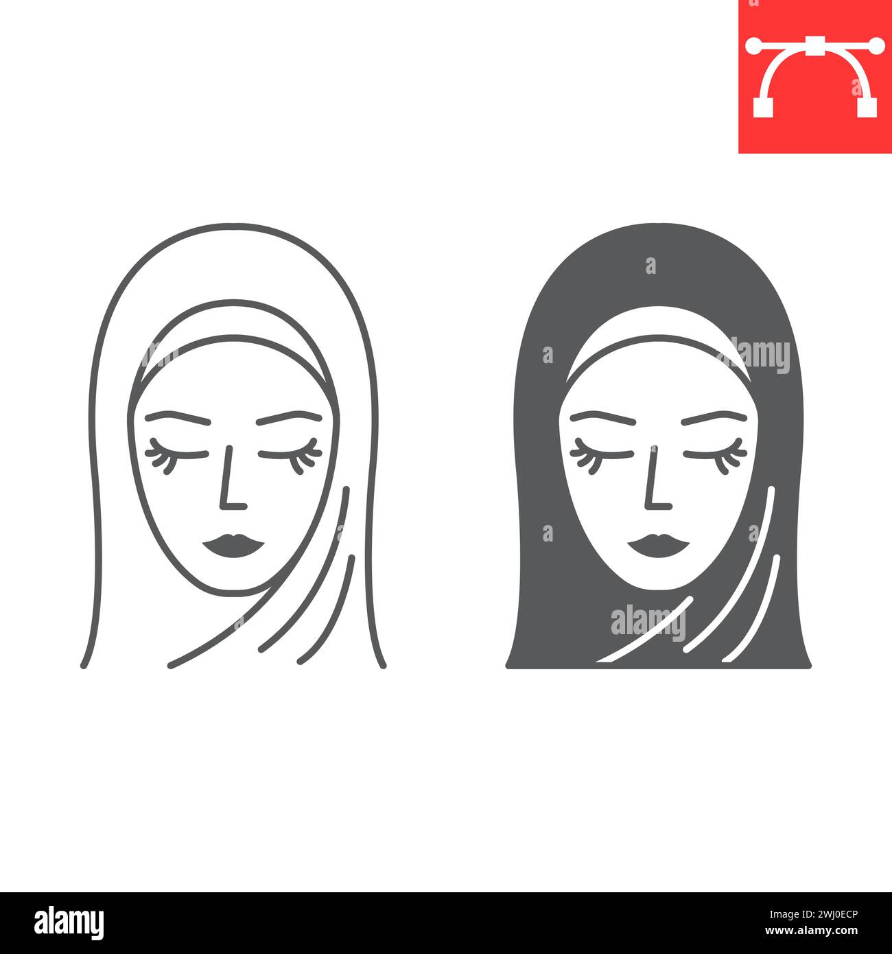 Hijab woman line and glyph icon, Ramadan and muslim, islamic woman ...