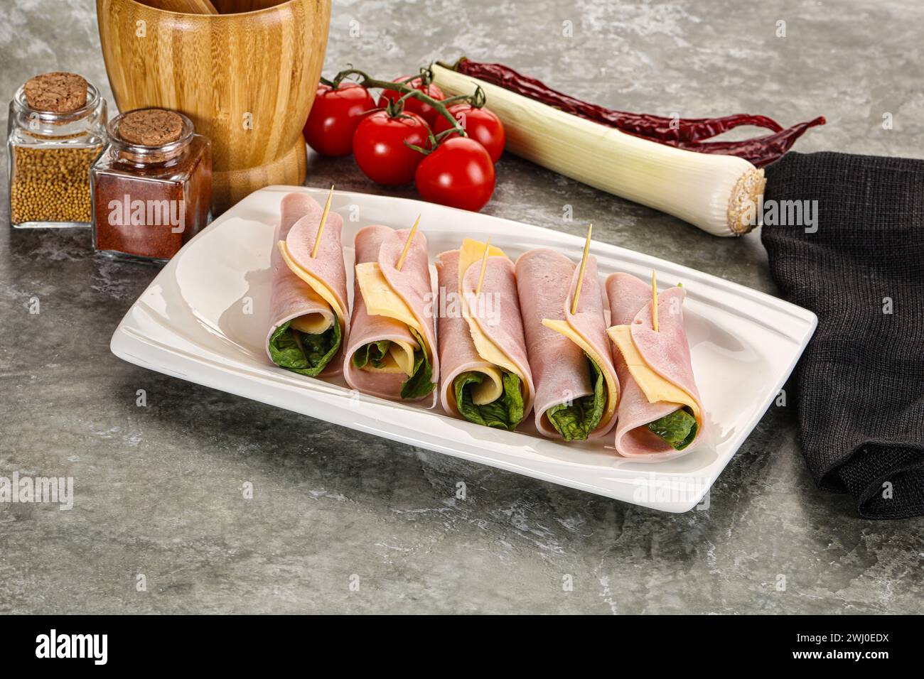 Roll with ham and cheese snack Stock Photo - Alamy