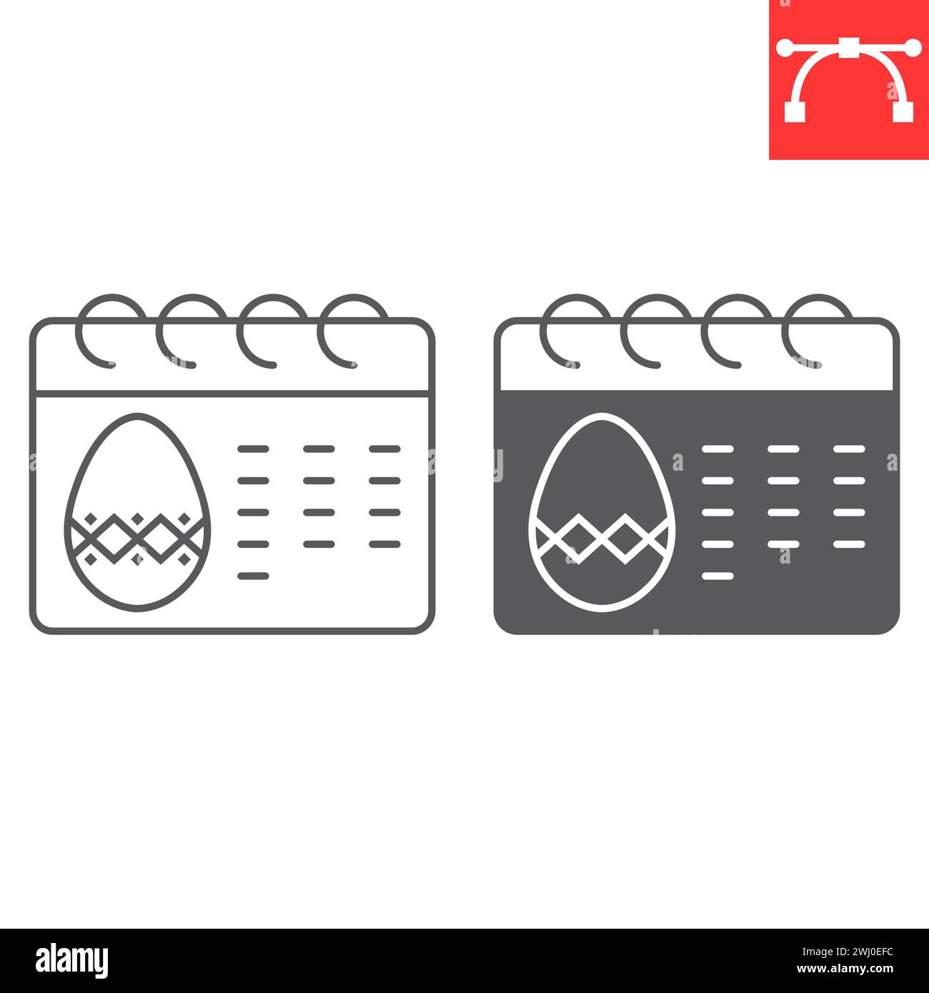 Easter day calendar line and glyph icon, holiday and planner, easter ...