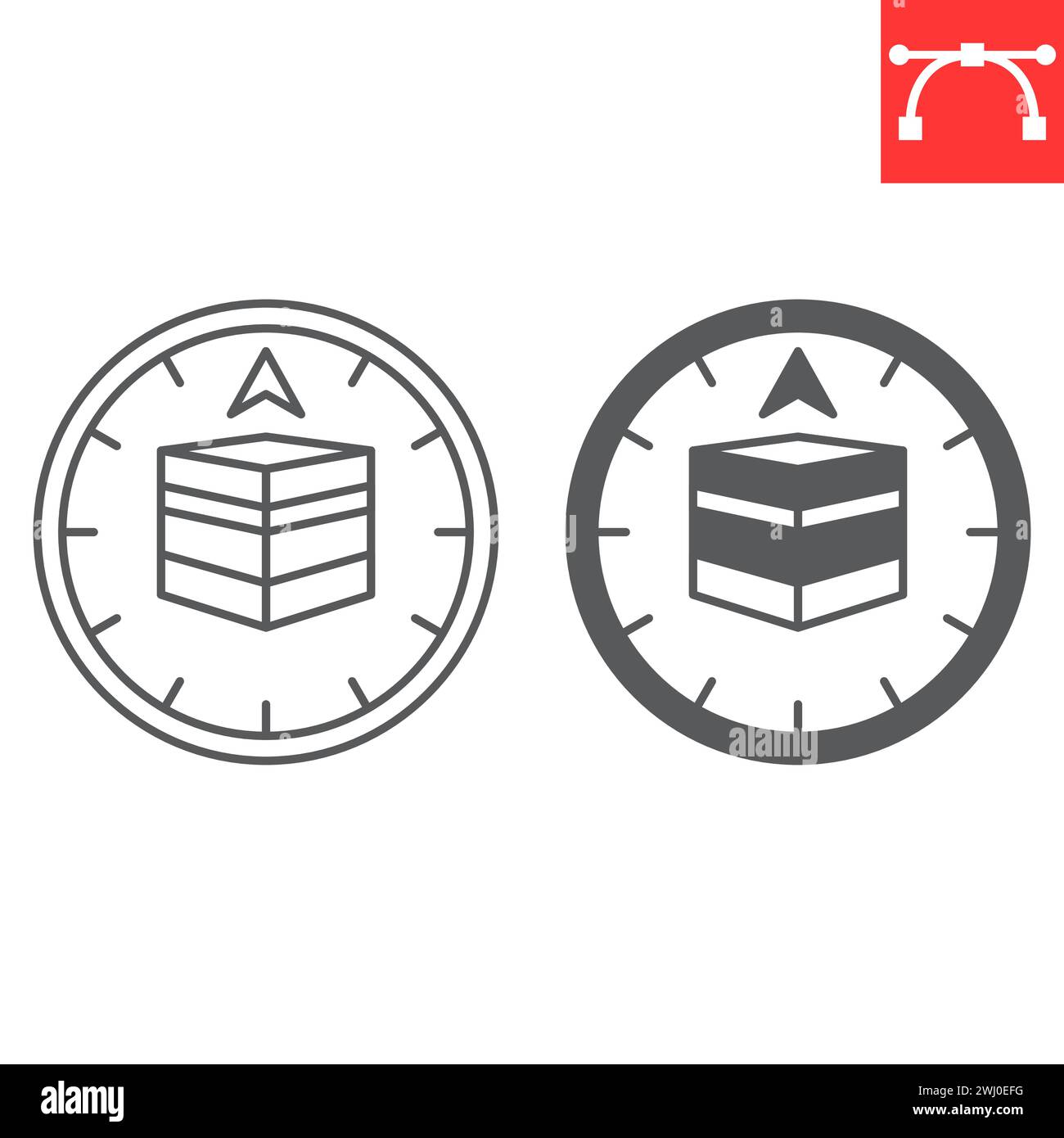 Qibla line and glyph icon, Ramadan and Islam, qibla compass vector icon ...