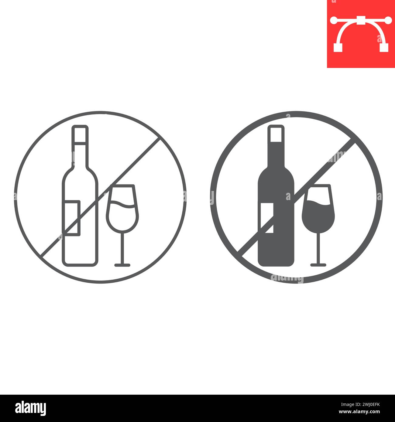 No alcohol line and glyph icon, Ramadan and prohibition, no drinking ...