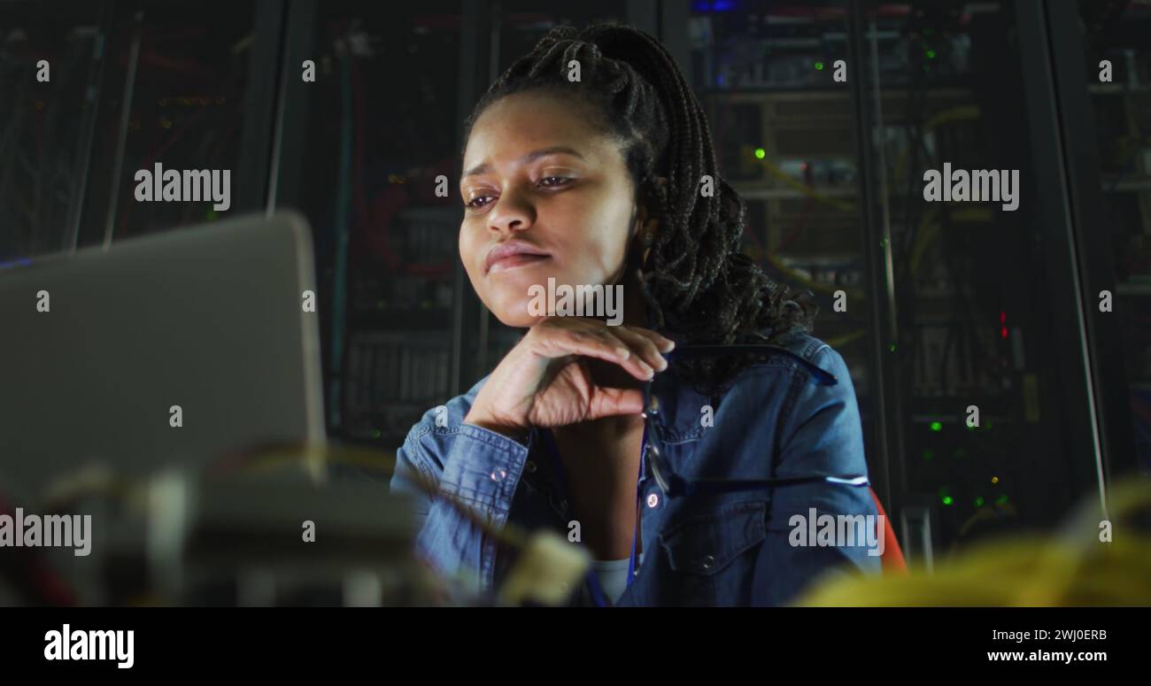 Image of african american female worker in server room Stock Photo - Alamy