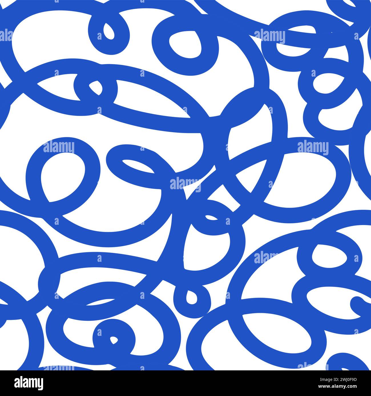 Bold Curly Lines pattern in Blue and White colors. Abstract Squiggle ...