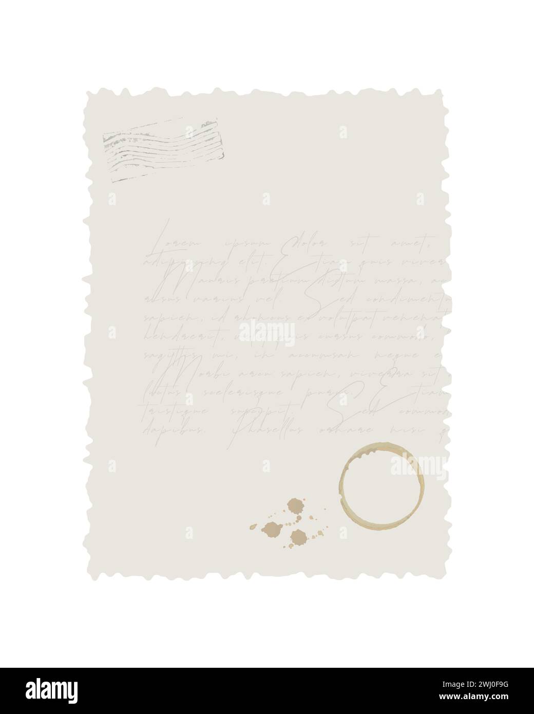 Vintage blank card with coffee stain and trace of old Lorem Ipsum text ...