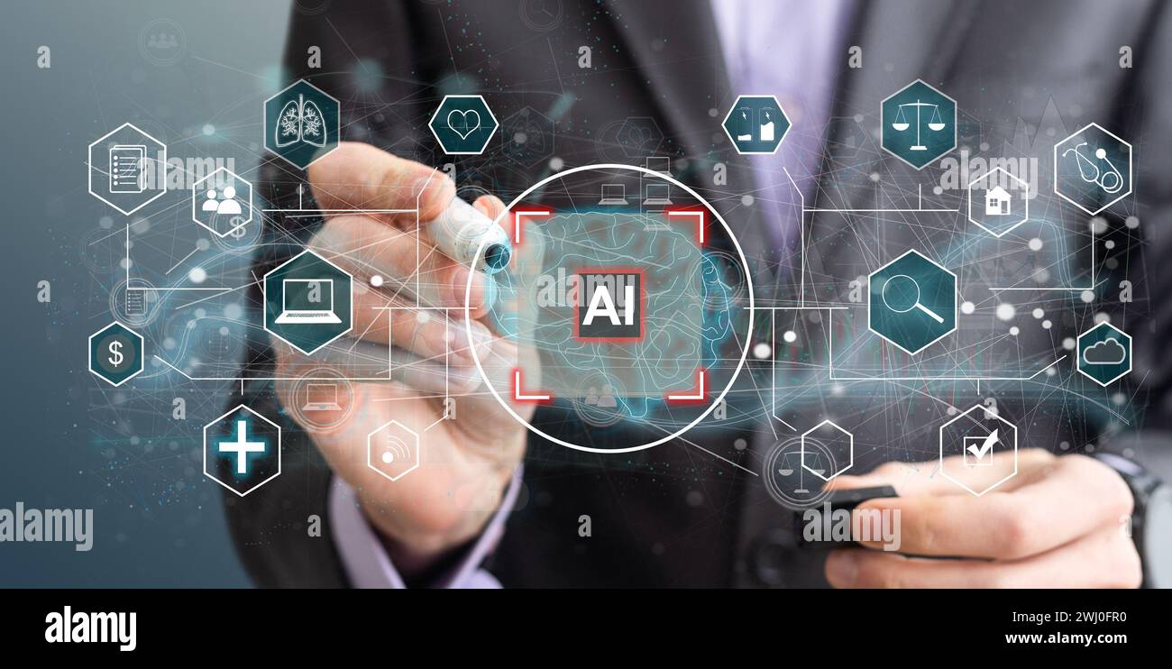 Artificial intelligence concept businessman holding ai on computer ...