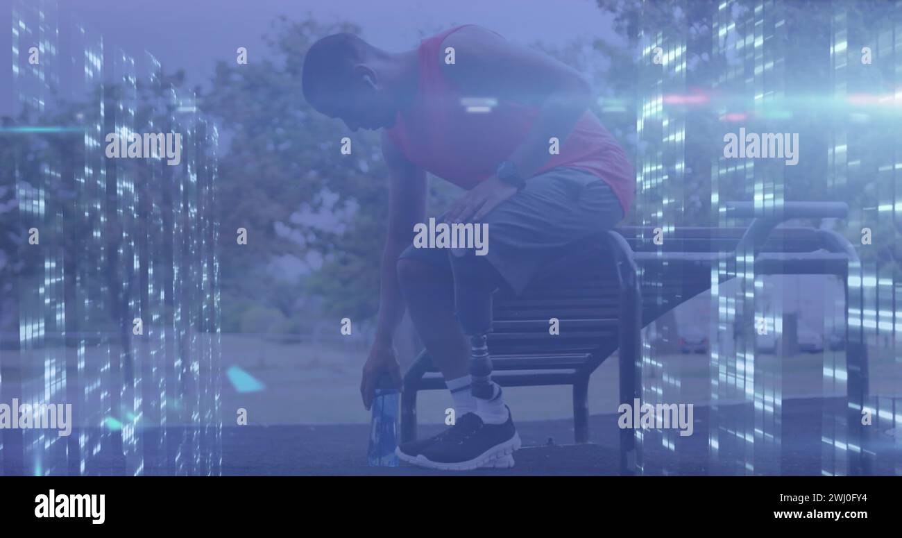 Image of computer servers processing data over male athlete with ...